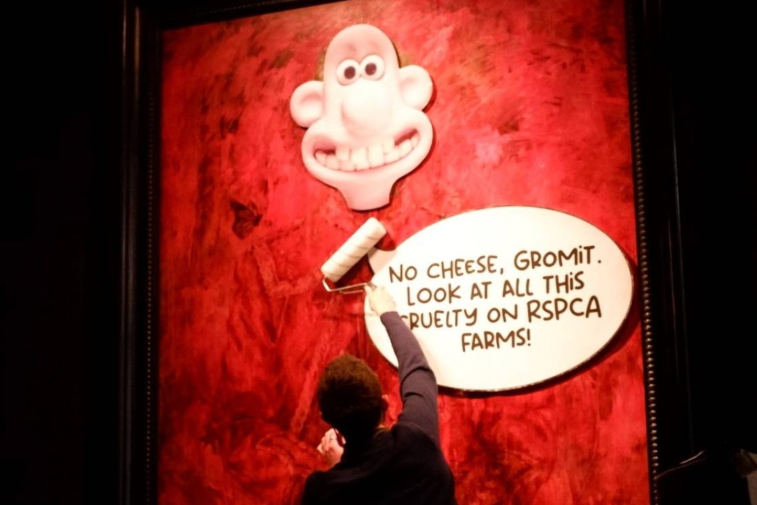 King turned into Wallace and Gromit character in animal rights protest ...